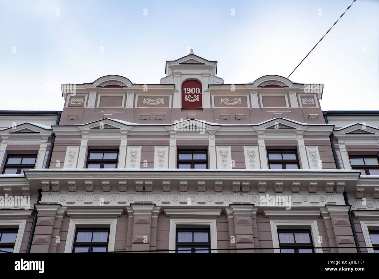 Winter cityscape of Riga. Modern architecture. Exterior of residential ...