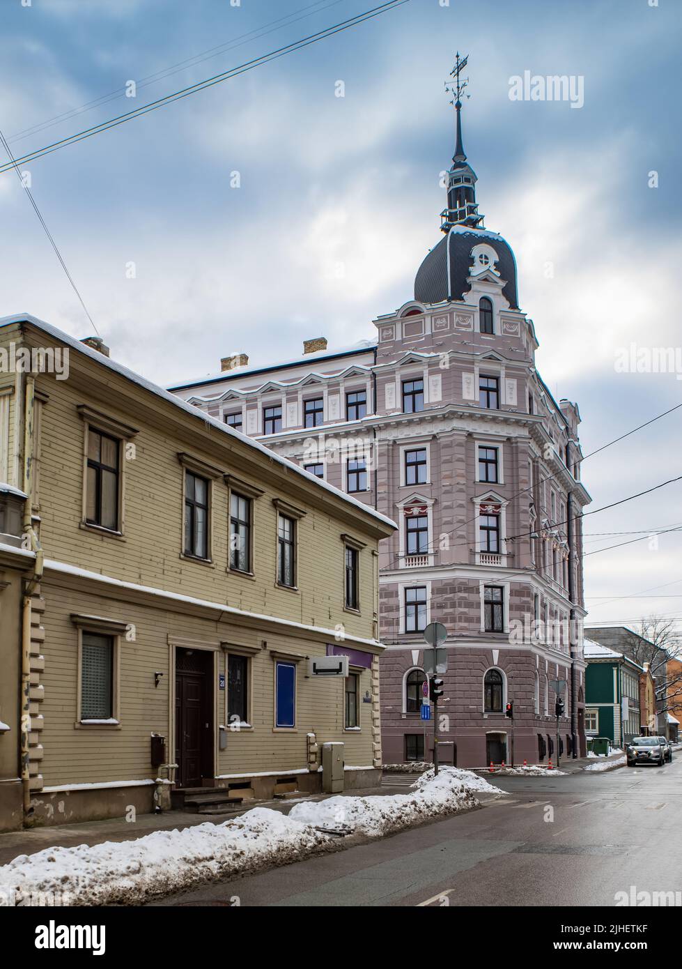 Winter cityscape of Riga. Modern architecture. Exterior of residential ...