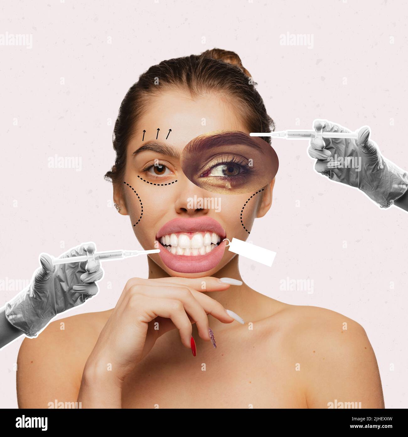 Contemporary art collage. Plastic beauty surgery, skin care ...