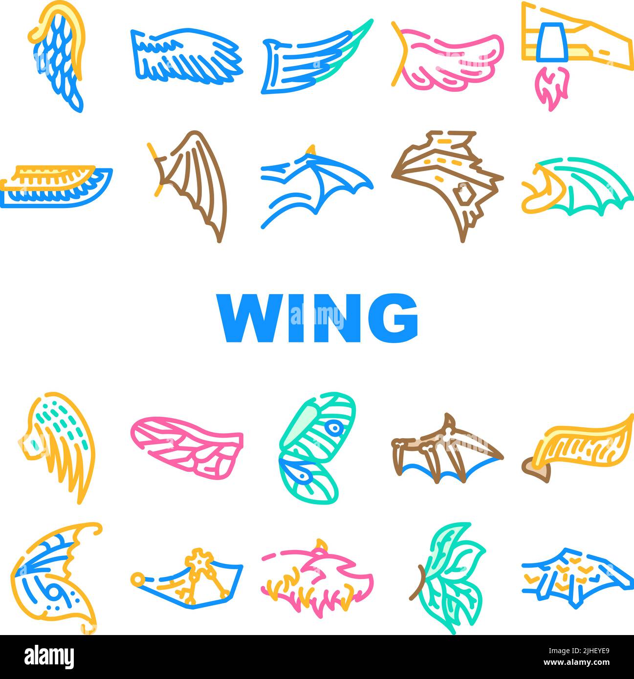 Wing Fly Animal, Bird And Insect Icons Set Vector Stock Vector Image ...