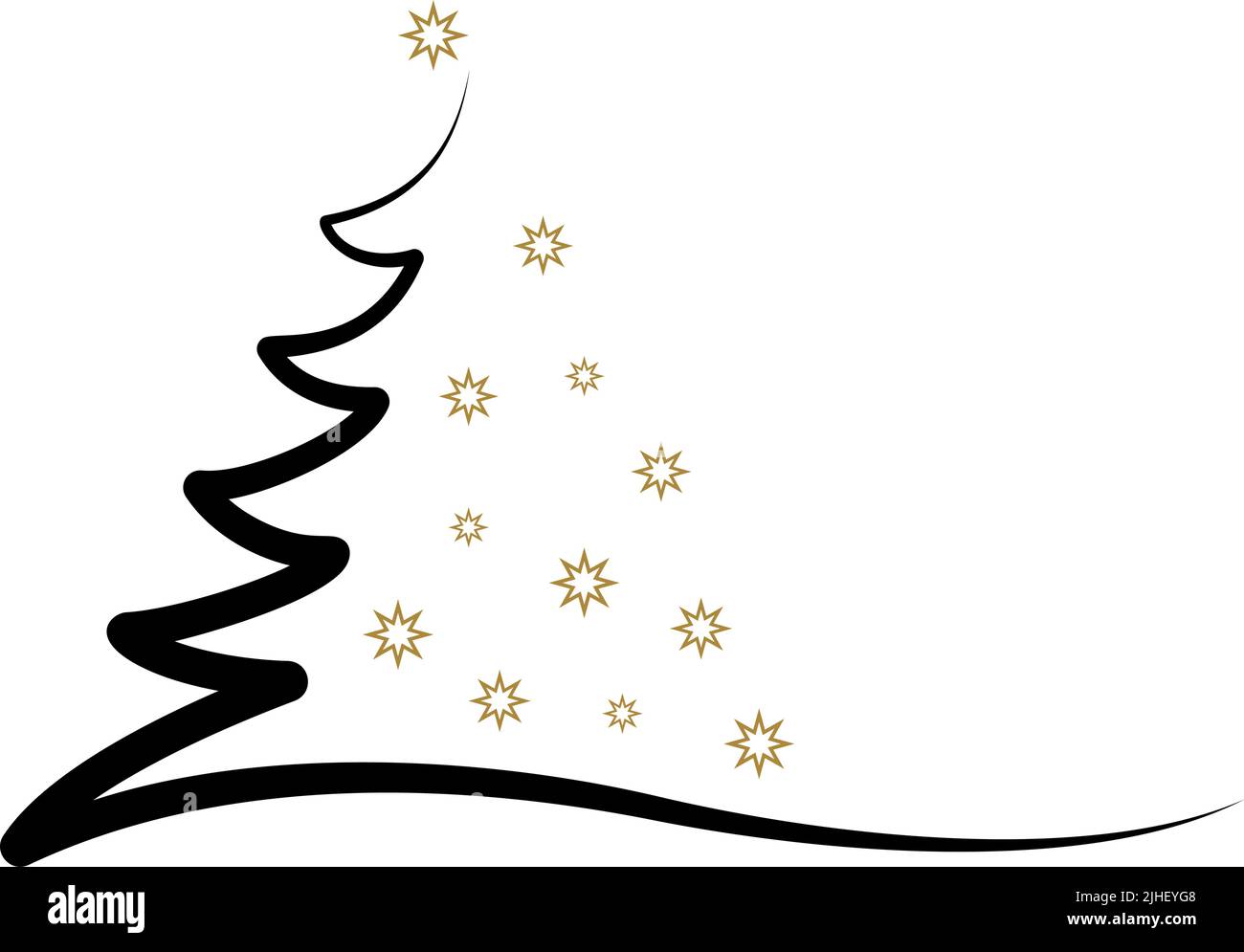 Christmas tree. Abstract tree in Black with gold stars. White ...