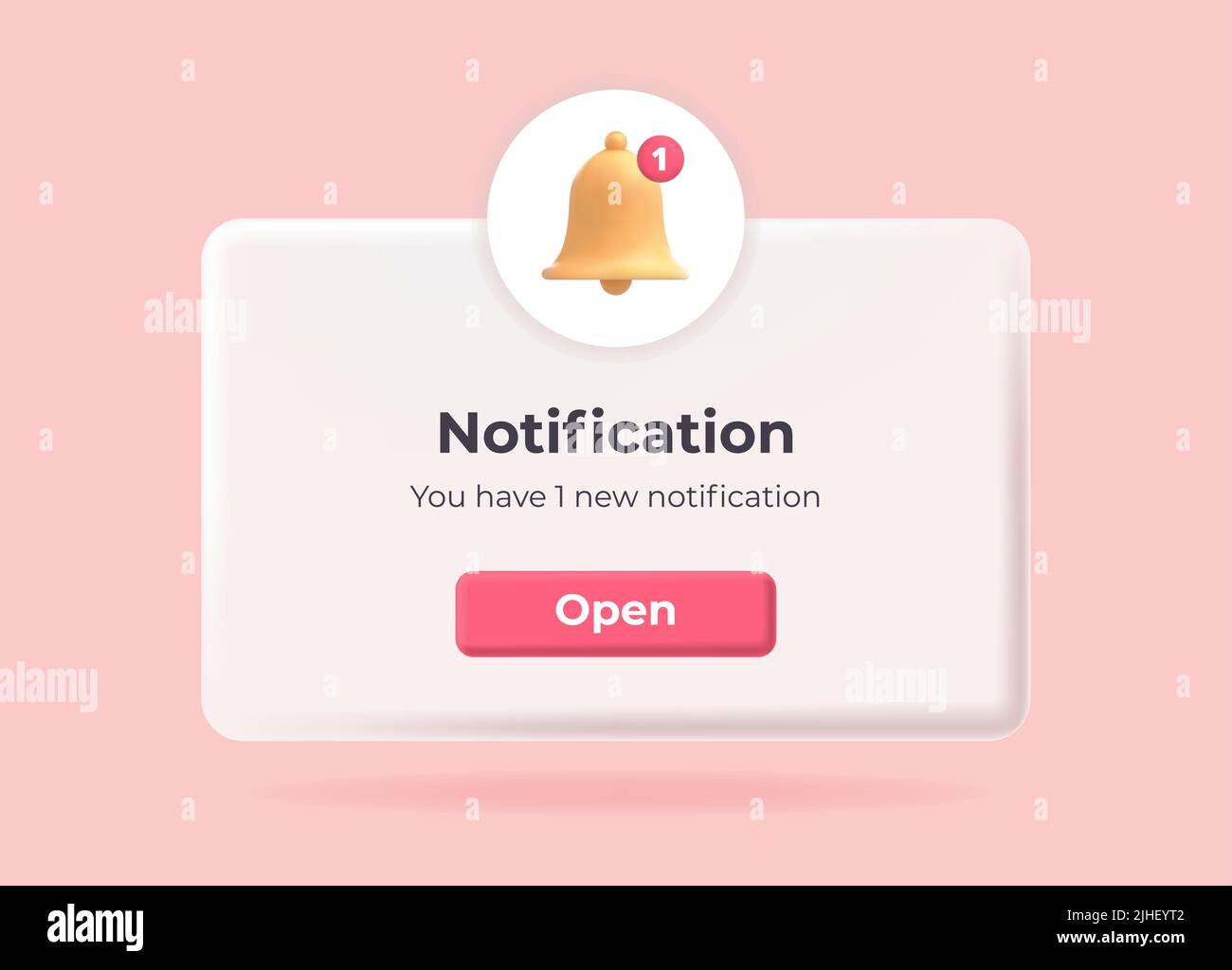 3d notification. Popup page with floating elements. Social media ...