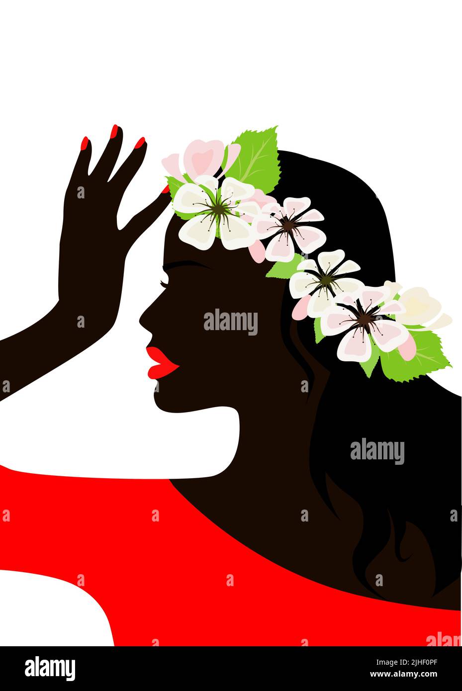 Illustration With A Beautiful Dark Skinned Girl And Bright Flowers
