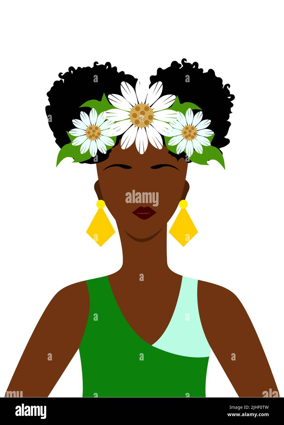 Illustration With A Beautiful Dark Skinned Girl And Bright Flowers