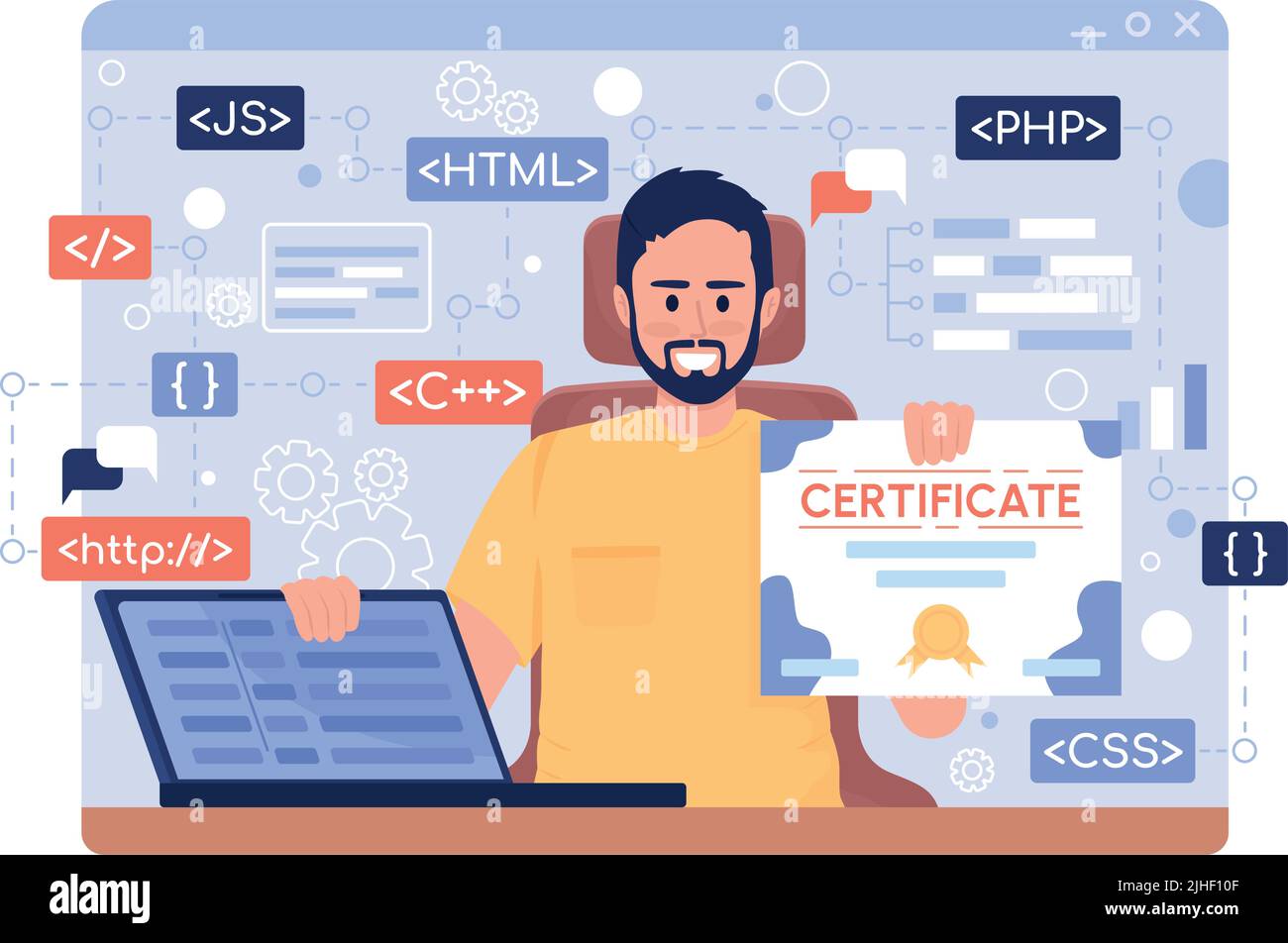 Man holding certificate 2D vector isolated illustration Stock Vector ...