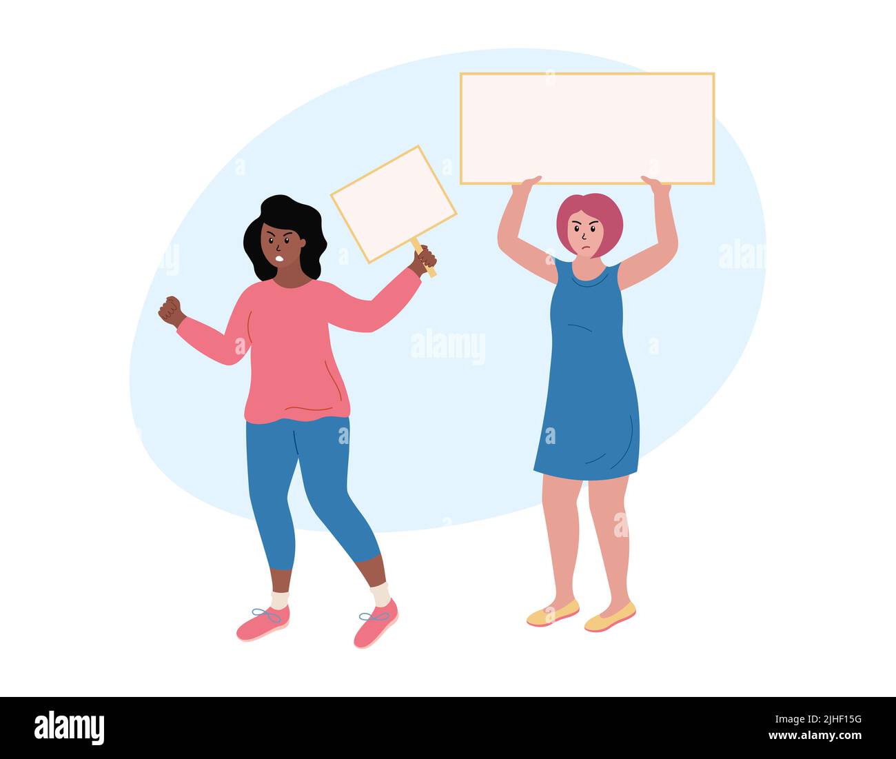 Women Protest Demonstration With Placards Templates Angry Girls