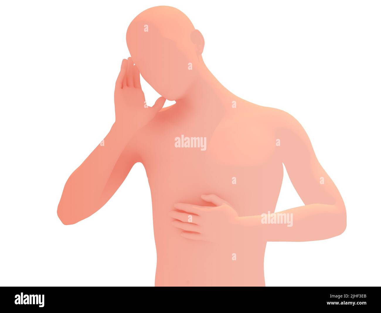 3d illustration of human silhouette with headache and stomach ache. Cut ...