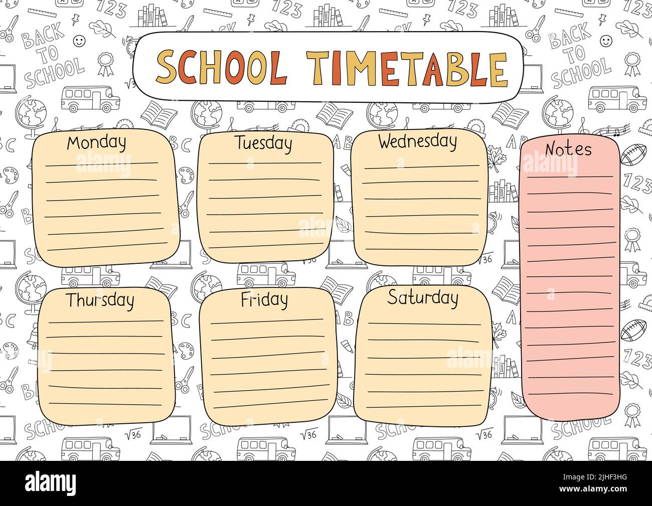 School timetable hand drawn design. Vector planner template for ...