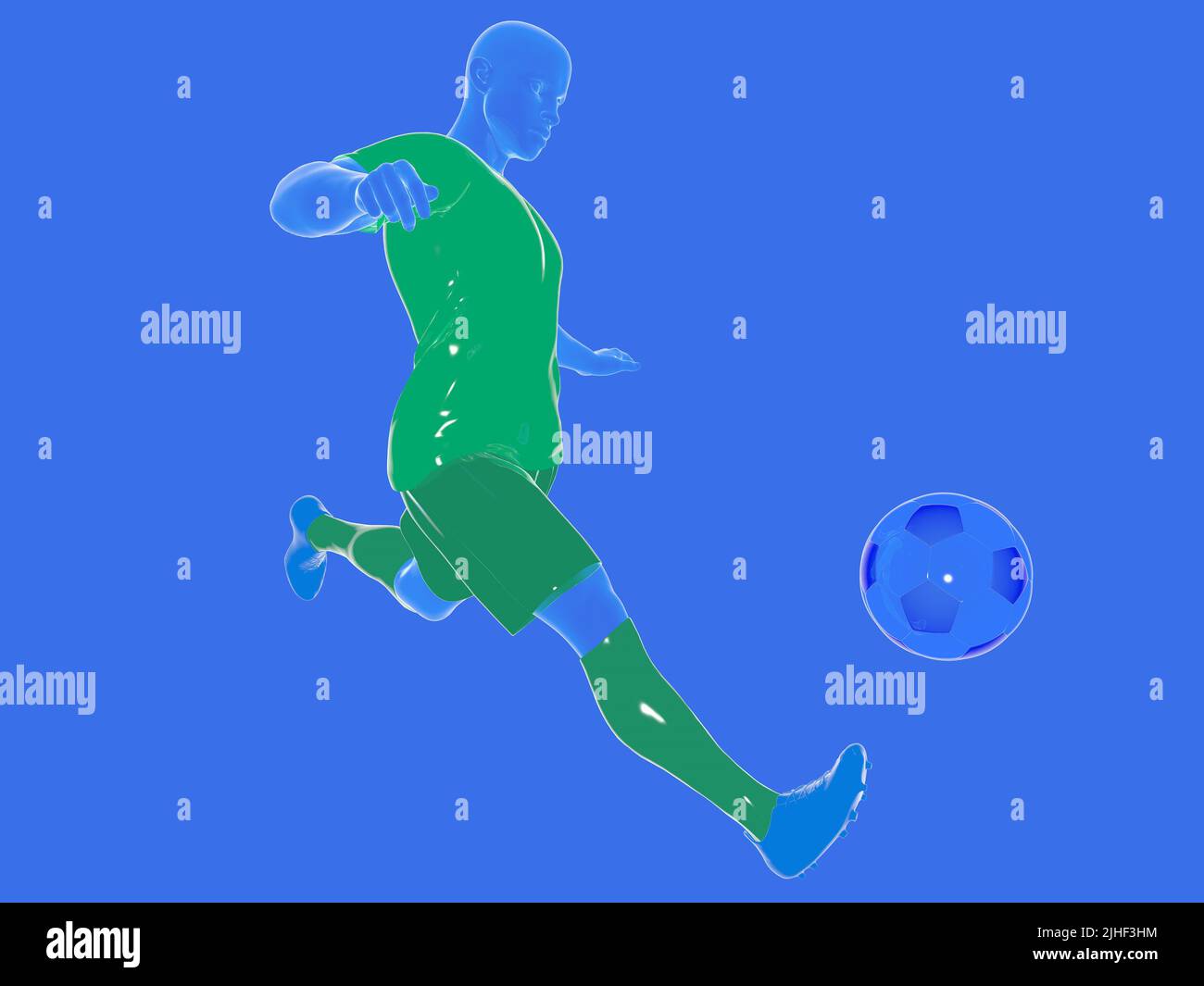 3d illustration of a football (soccer) player playing to control the ...