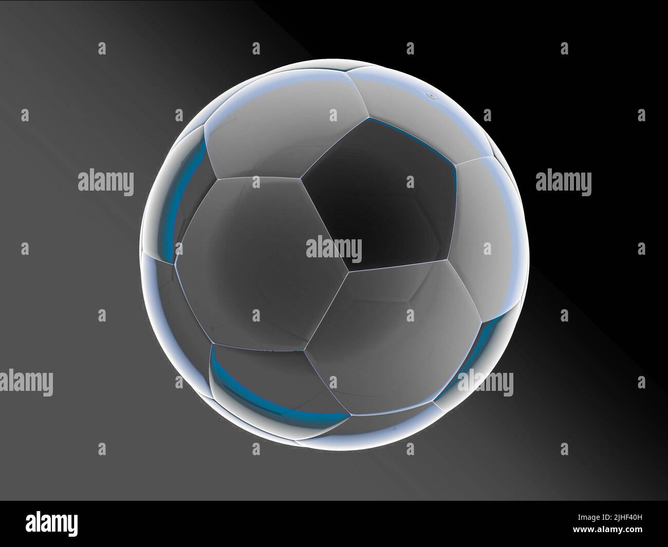 3d illustration of a football (soccer) ball. Gray and blue trimmed on a ...