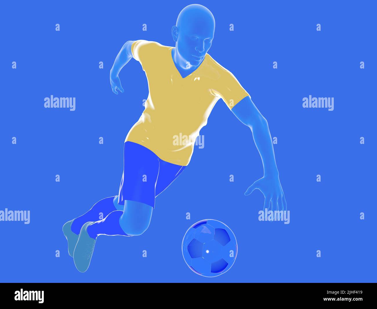3d illustration of a football (soccer) player. Yellow shirt with the ...