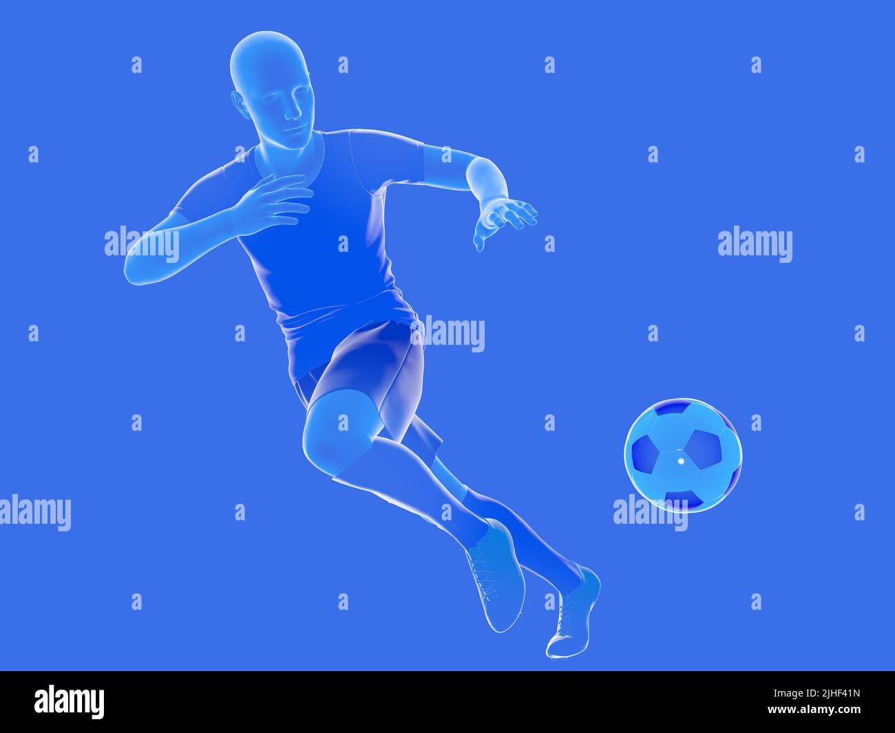 3d illustration of a football (soccer) player on background. Blue ...