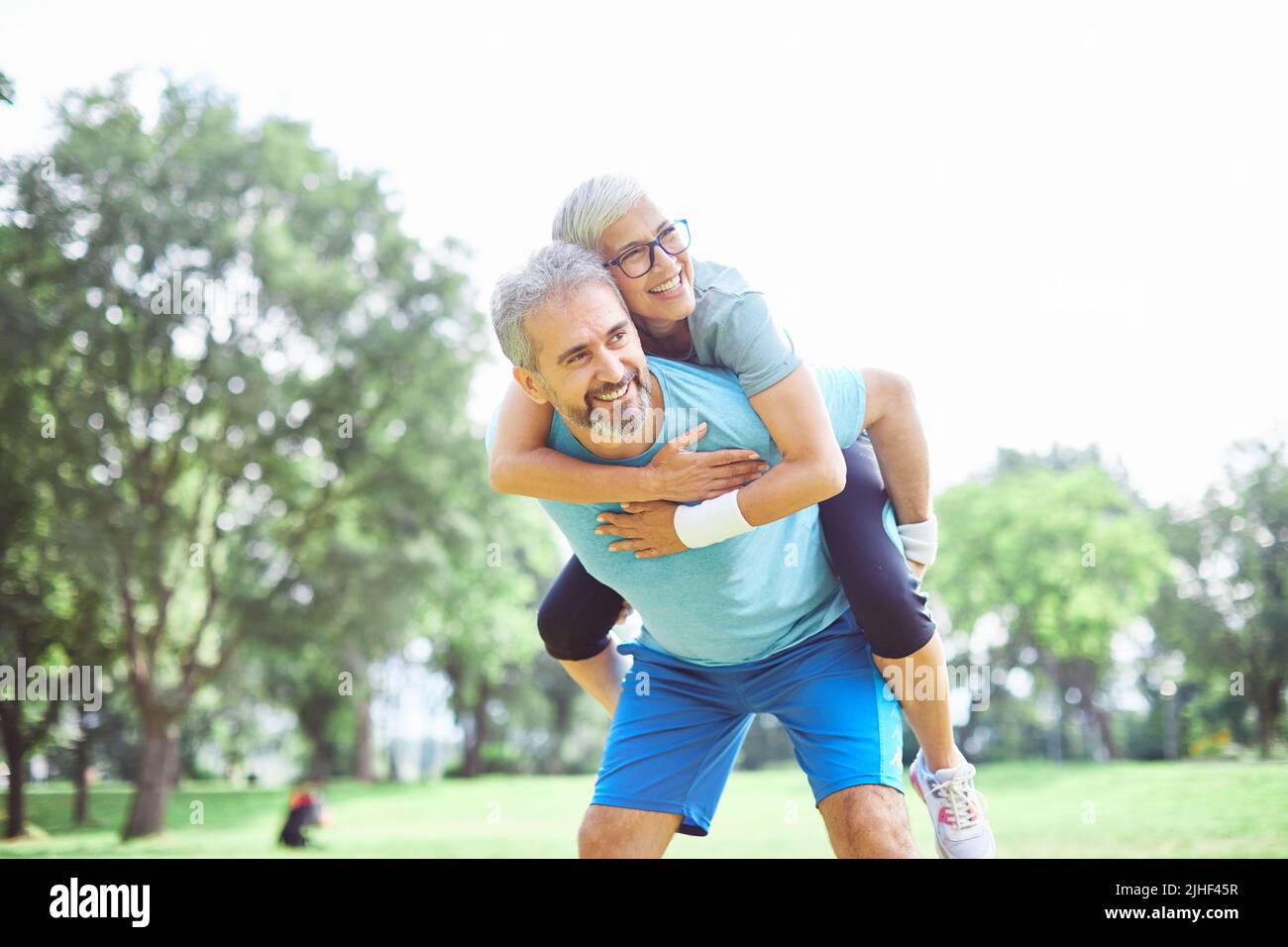 outdoor senior fitness woman man lifestyle active sport exercise ...