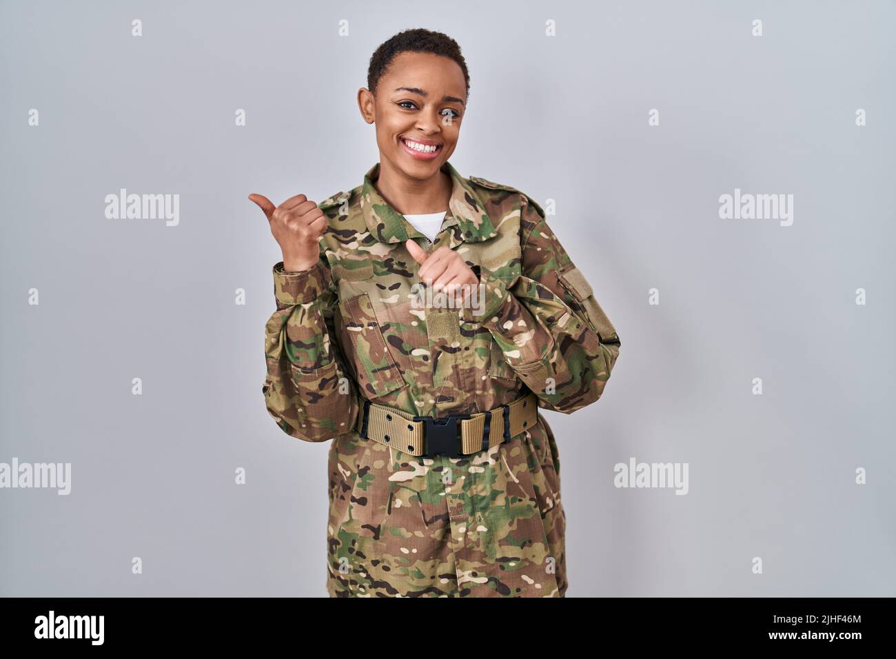 Beautiful african american woman wearing camouflage army uniform ...