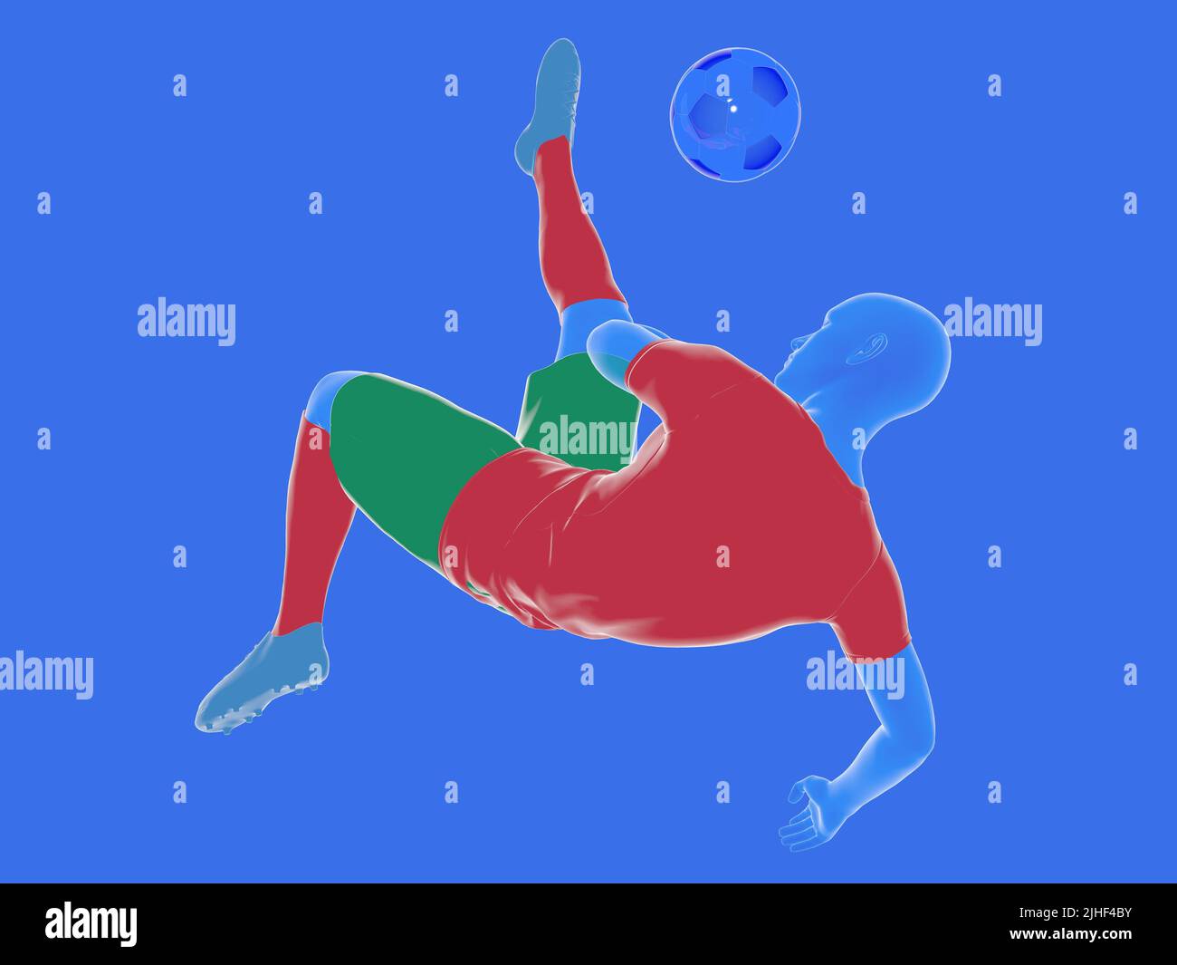 3d illustration of a football (soccer) player doing an acrobatic kick ...