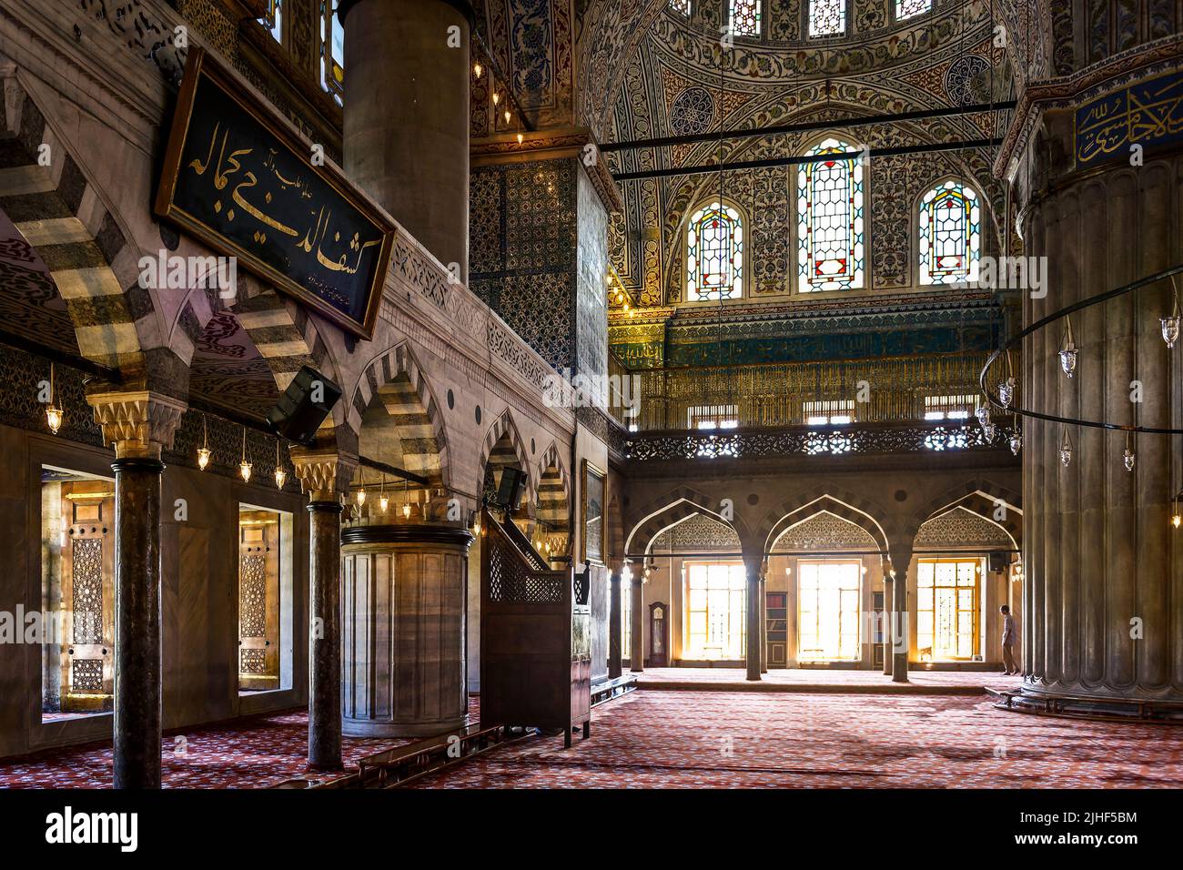 The interior of the Blue Mosque is lined with more than 20,000 handmade ...