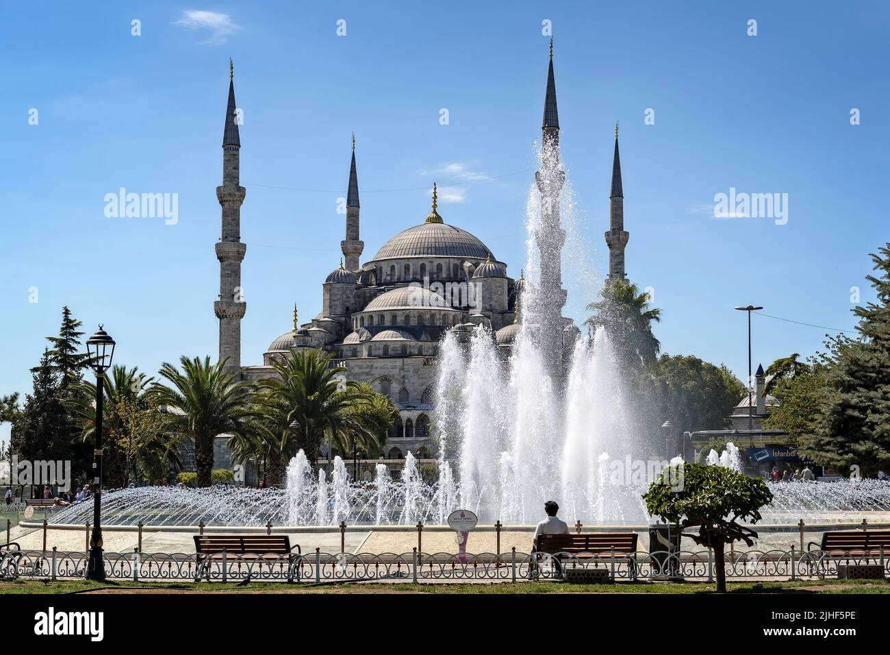 The Blue Mosque as seen from the Sultan Ahmed Park during daytime in ...