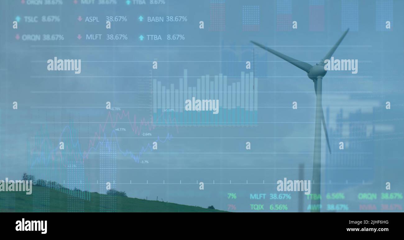 Image of data processing over wind turbine Stock Photo - Alamy