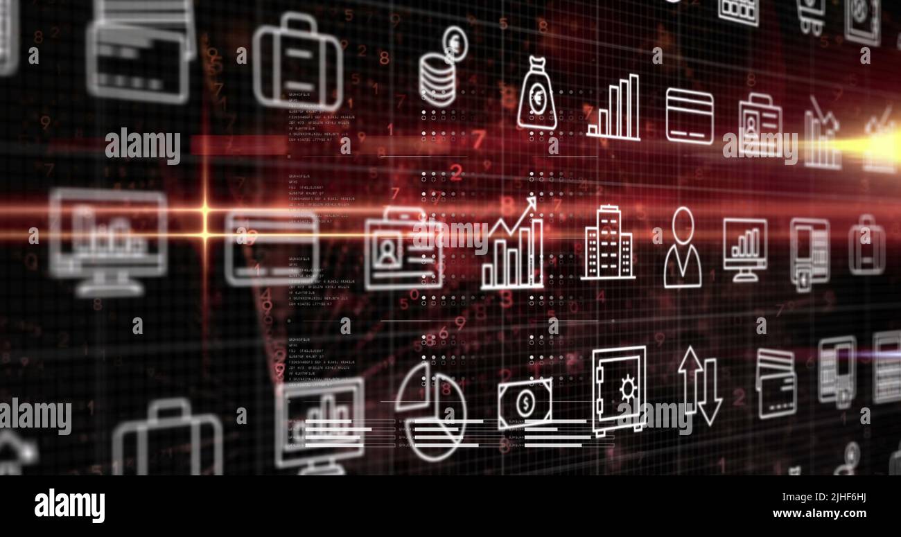 Image of icons over data processing Stock Photo - Alamy