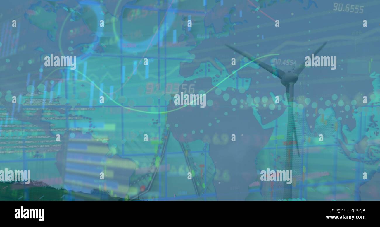 Image of data processing over wind turbine Stock Photo - Alamy