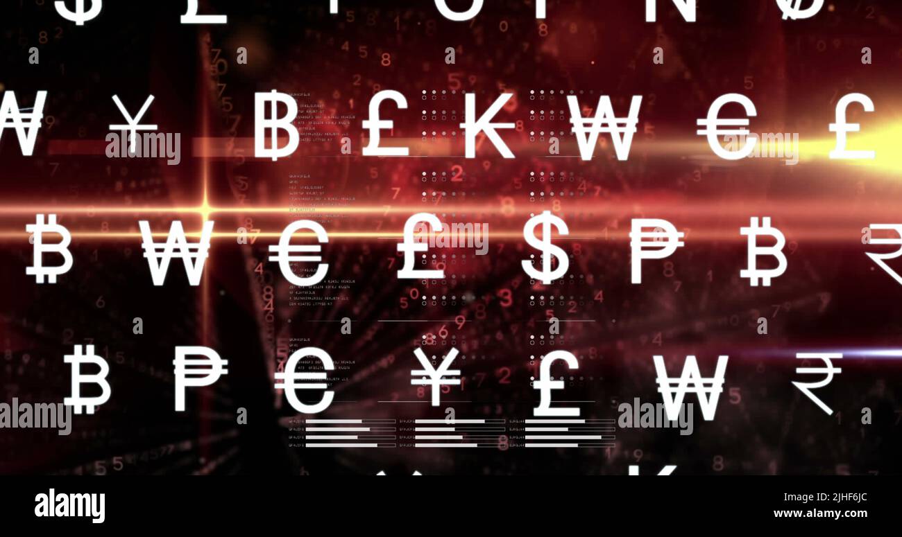 Image of currency symbols over data processing Stock Photo - Alamy