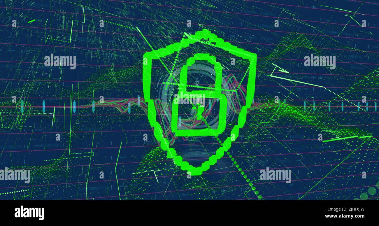 Image of clock and security padlock over digital interface Stock Photo - Alamy