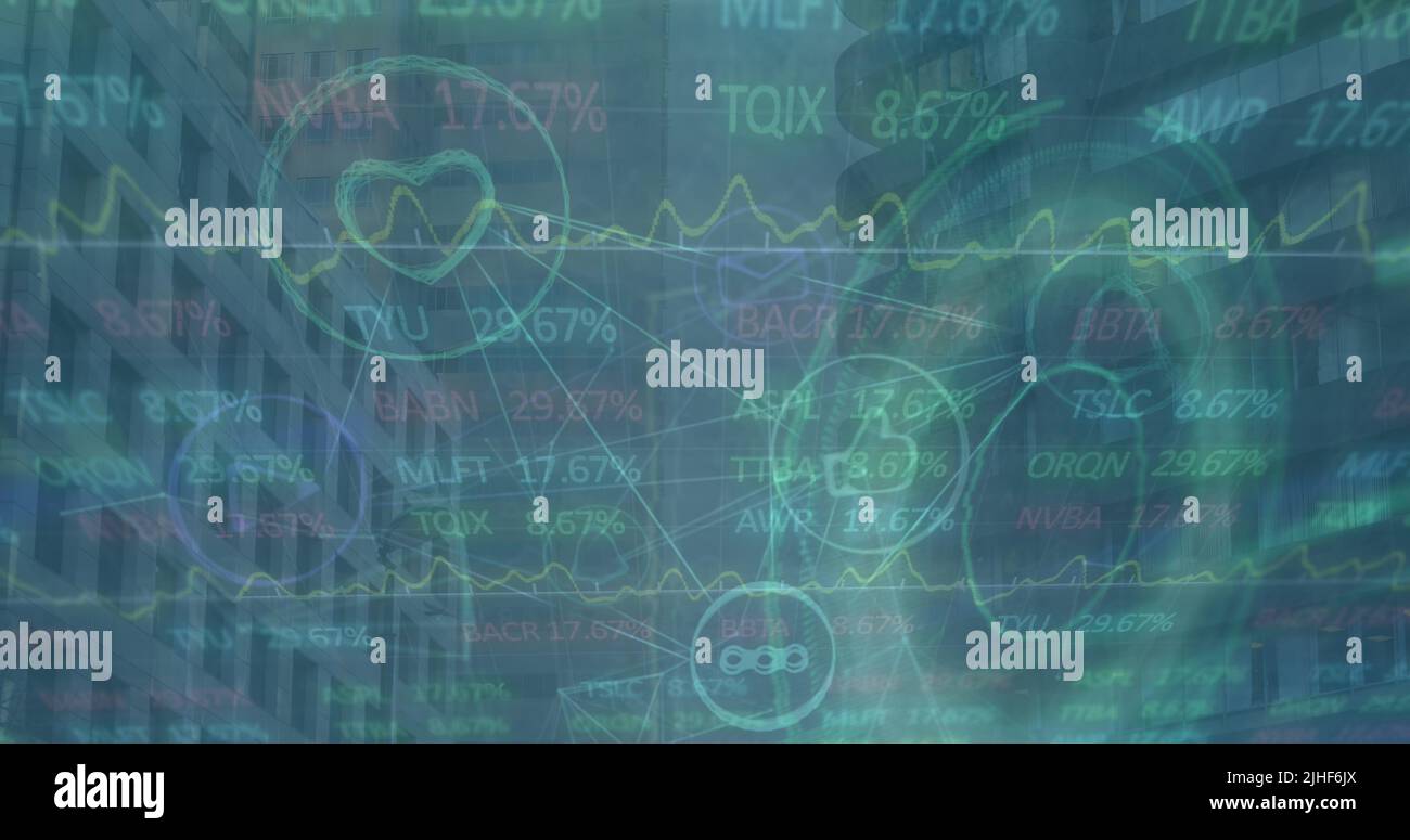 Image of stock market and network of connections over cityscape Stock ...