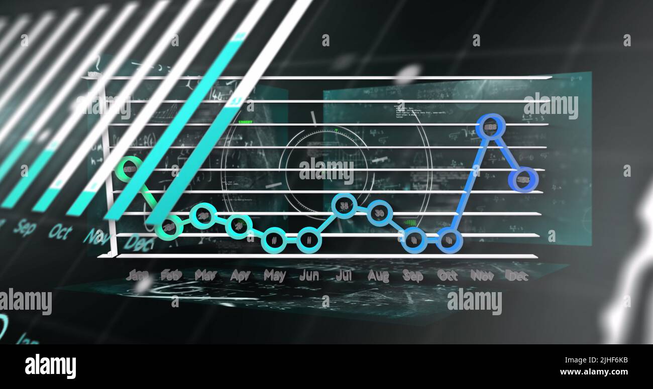 Image of data processing and scope scanning on black background Stock ...