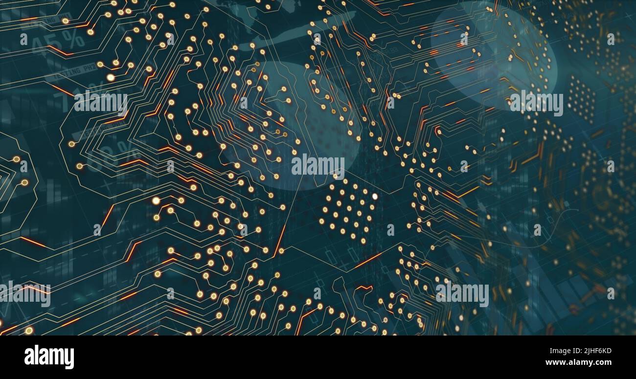 Image of with green mesh and network of connections on black background ...