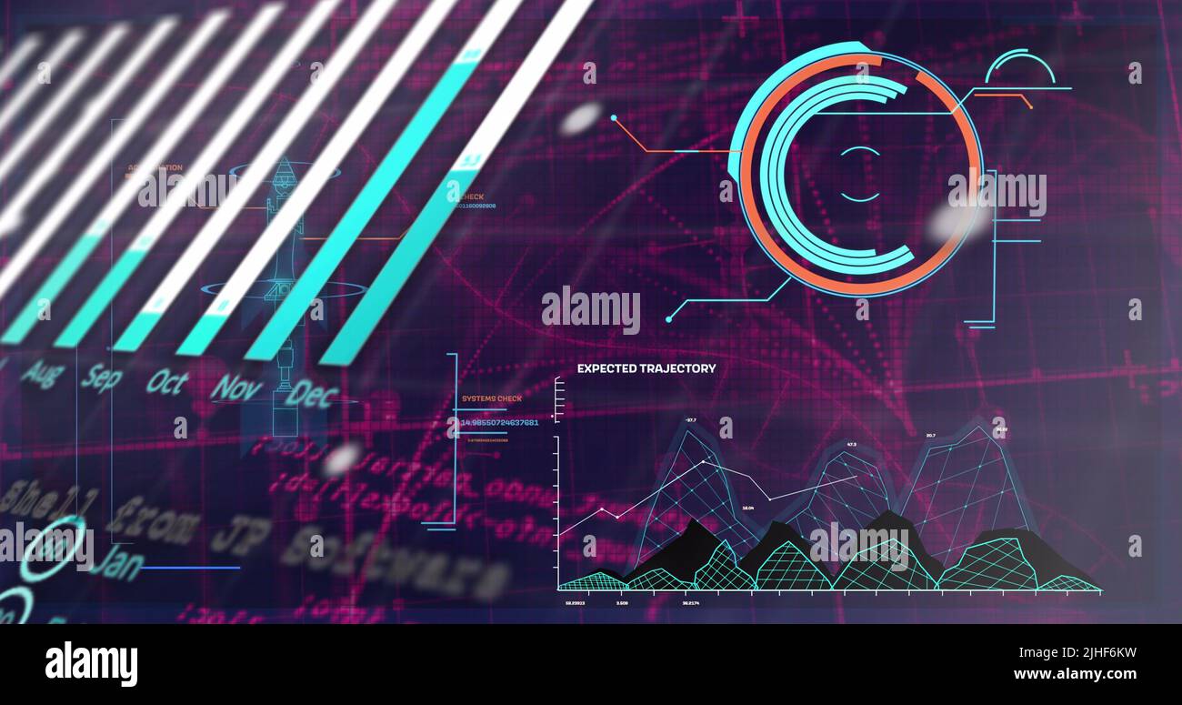 Image of data processing and scope scanning on black background Stock ...