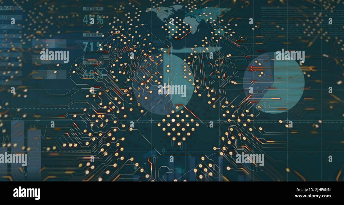 Image Of Computer Circuit Board Over Data Processing On Black