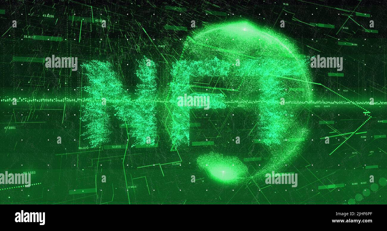 Image of nft text over globe and data processing Stock Photo - Alamy