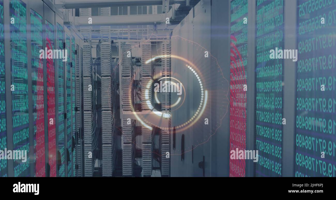 Image of data processing and scope scanning over server room Stock Photo - Alamy