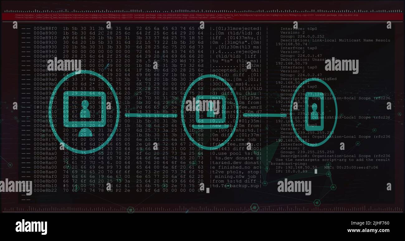 Image of network of connections with icons over data processing Stock ...