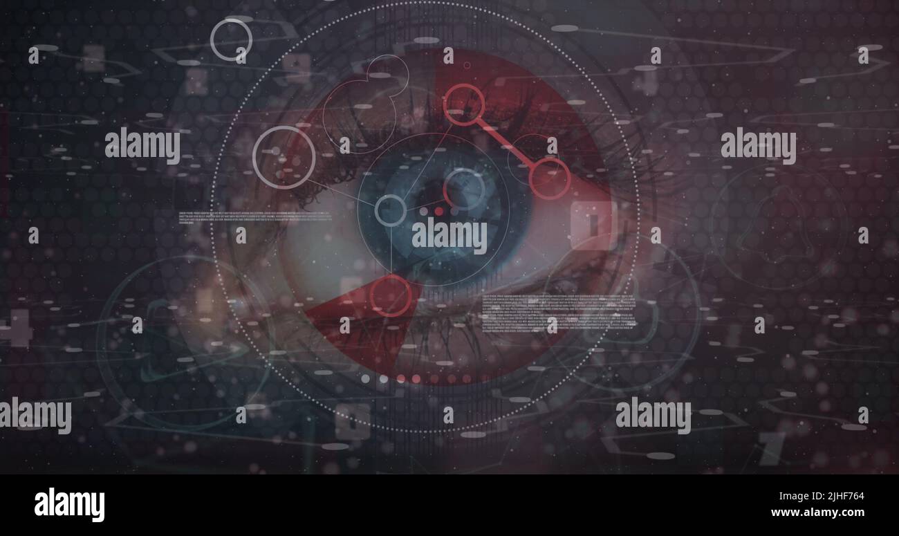 Image of data processing and network of connections over eye Stock ...