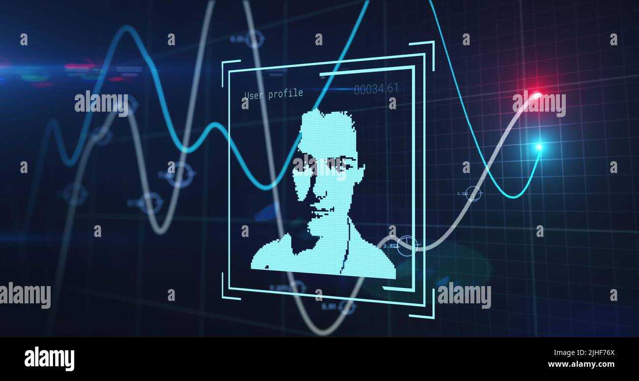 Image of data processing with people portraits on black background ...