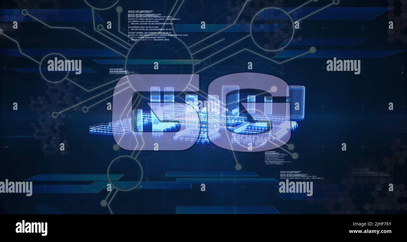 Image of 6g text with data processing and network of connections over digital city plans Stock ...