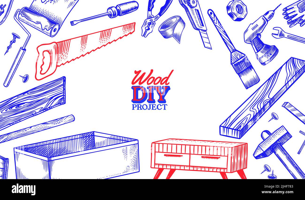 DIY Background. Hardware Shop concept. Glue, wood planks, sewing ...