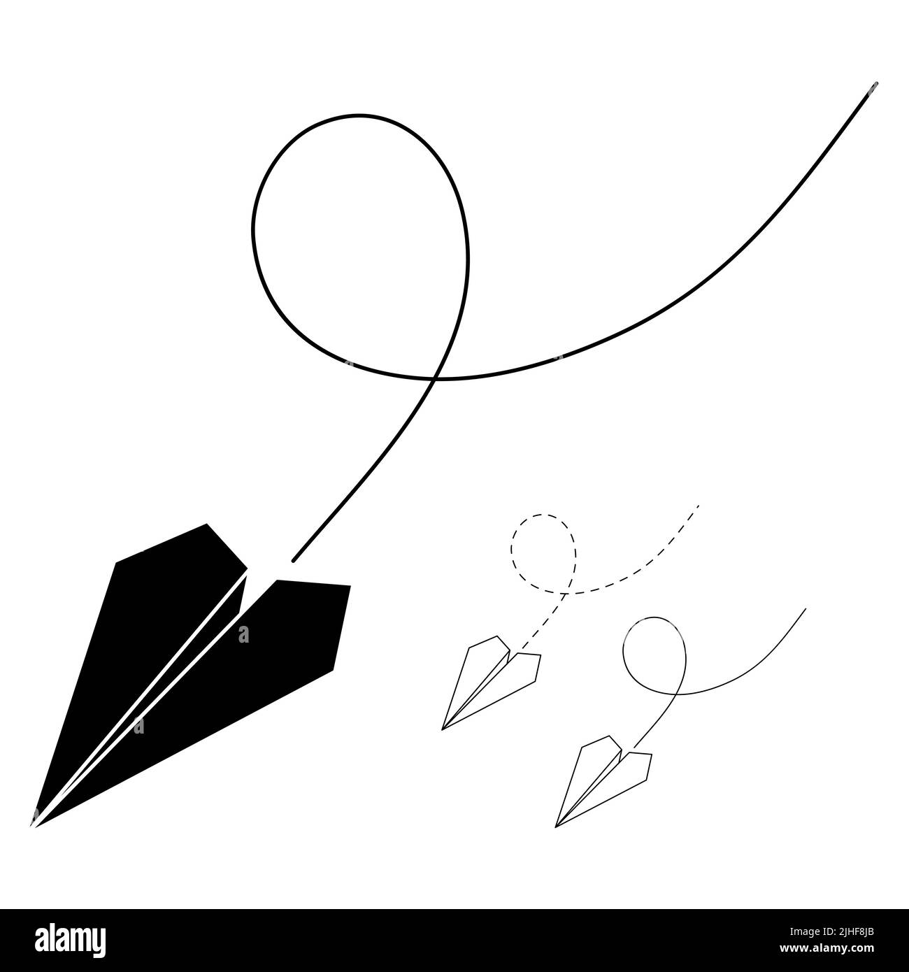 Set of vector illustrations of paper plane icons. Outline simple ...