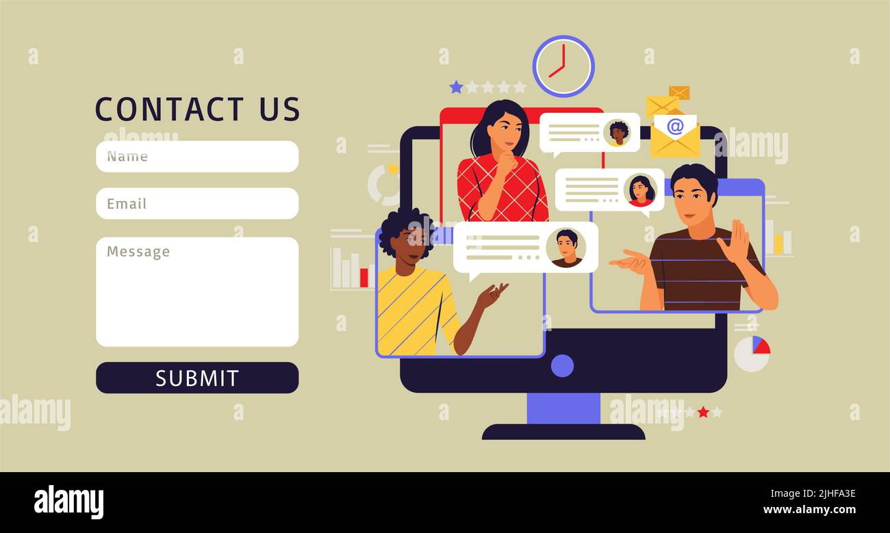Online video conference concept. Contact us form. Vector illustration ...