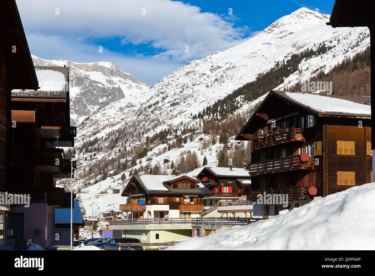 View of the Bellwald ski resort Stock Photo - Alamy