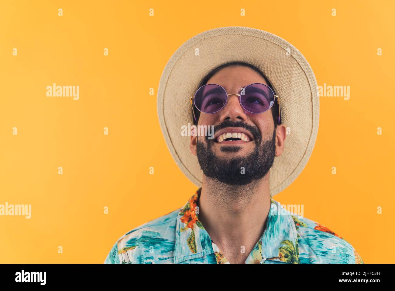 close-up portrain of young male person wearing modern sunglasses and ...