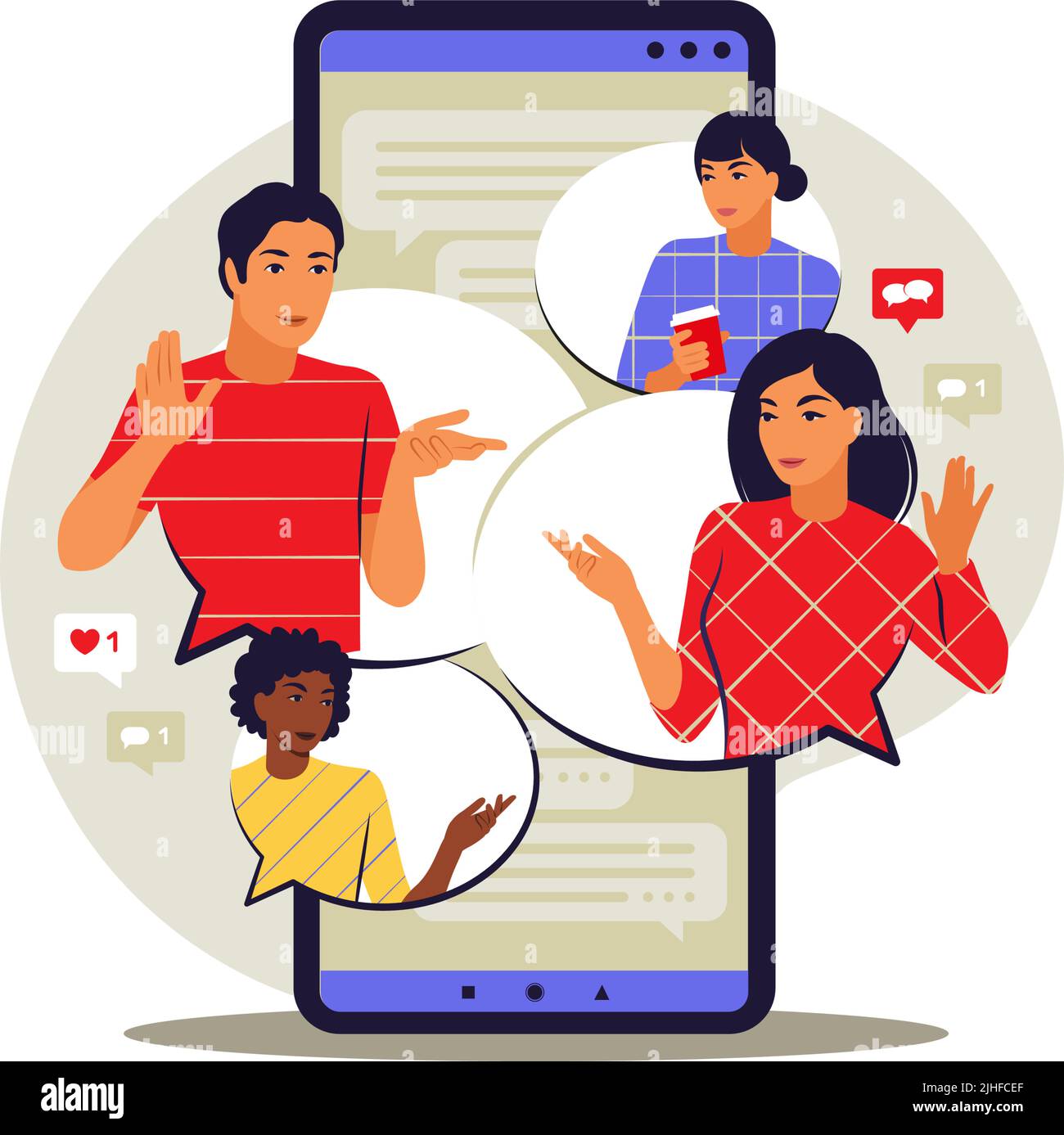 Messenger concept. People forwards messages to friends or colleagues ...