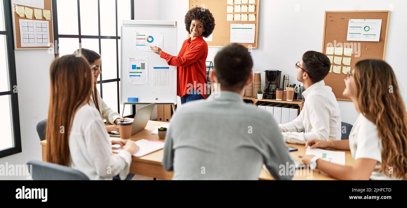 Group of business workers listening boss conference during meeting at ...