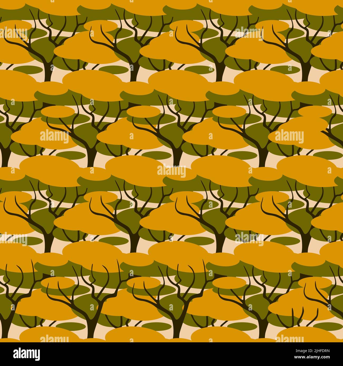 Yellow green khaki color tree seamless pattern cartoon forest ...