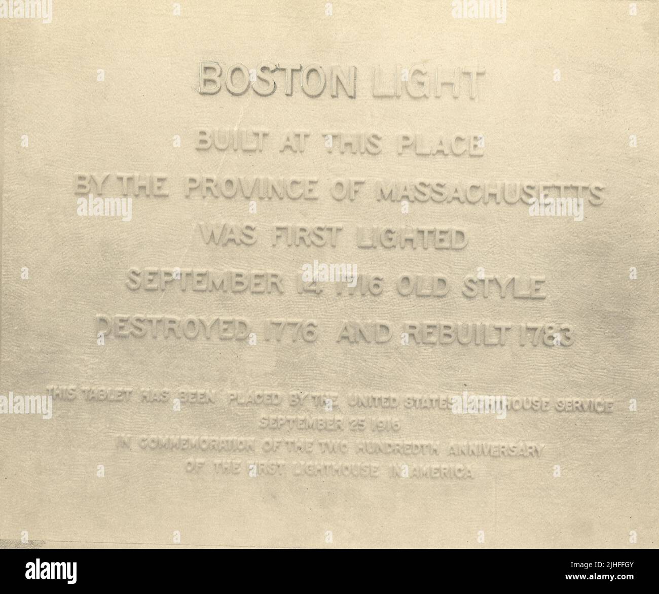 Massachusetts - Boston. Memorial Tablet, Boston Light Stock Photo - Alamy