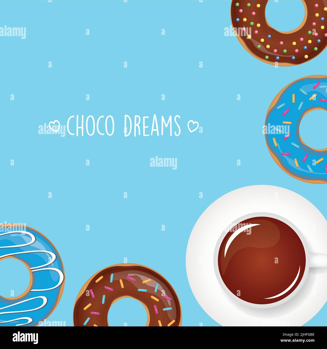 sweet breakfast colorful donut with sprinkles and hot chocolate Stock ...