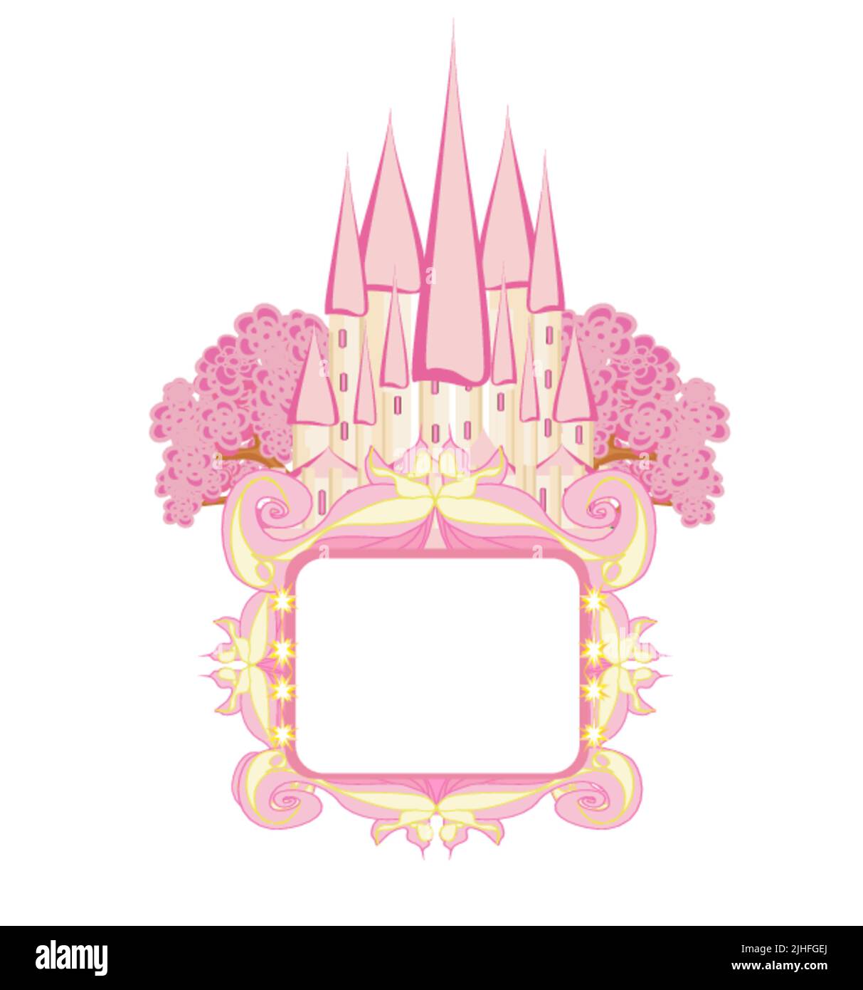 magical fairy tale land - decorative card with a castle and elegant ...
