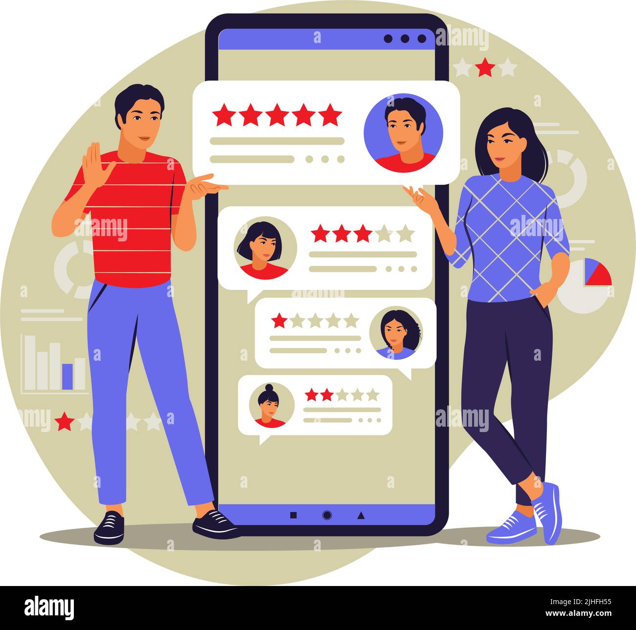 Star rating. Online reviews. Feedback concept. Bubble speeches on ...