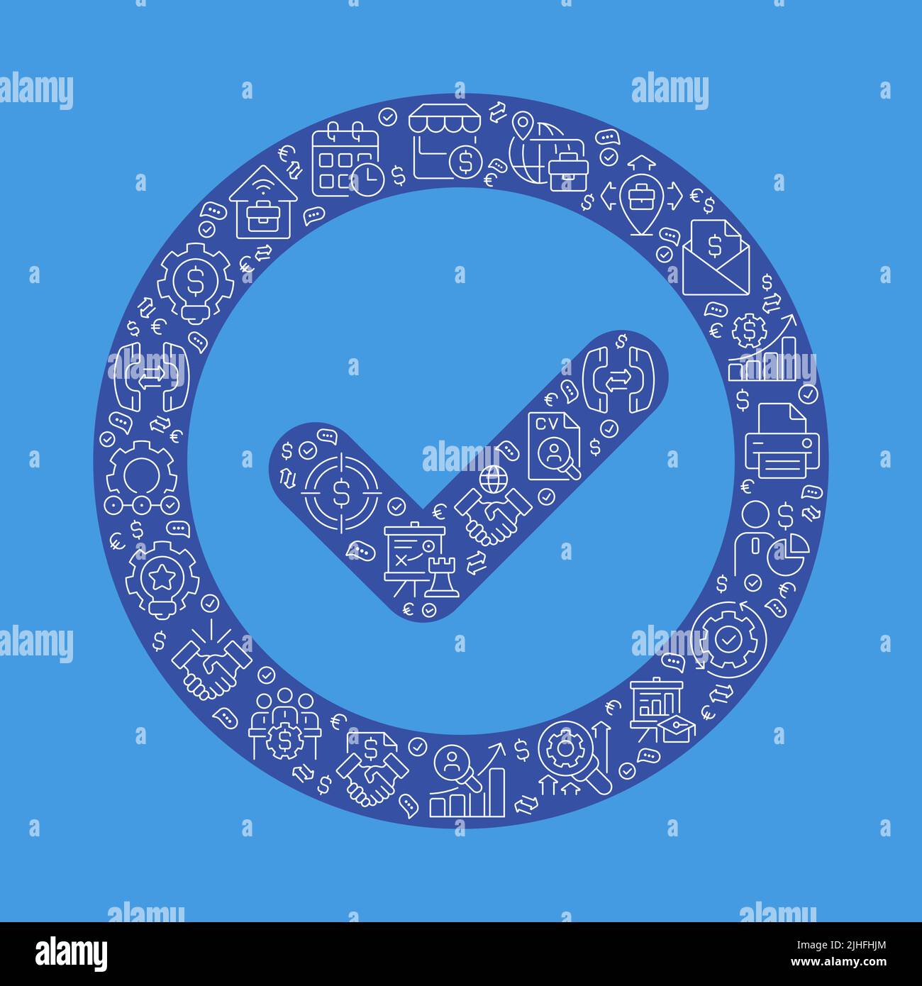 Tick in circle pixel perfect shaped concept filled with editable linear icons Stock Vector Image ...